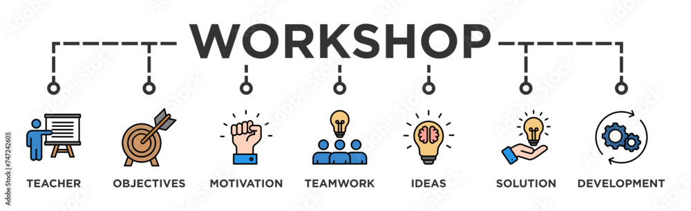 Workshop banner web icon illustration concept with icon of teacher ...