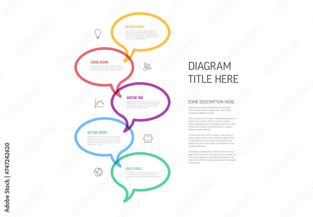 Five simple colorful steps in speech bubbles vertical process ...