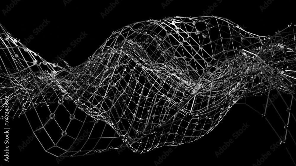Vidéo Stock animated moving mesh with spheres on a black background ...
