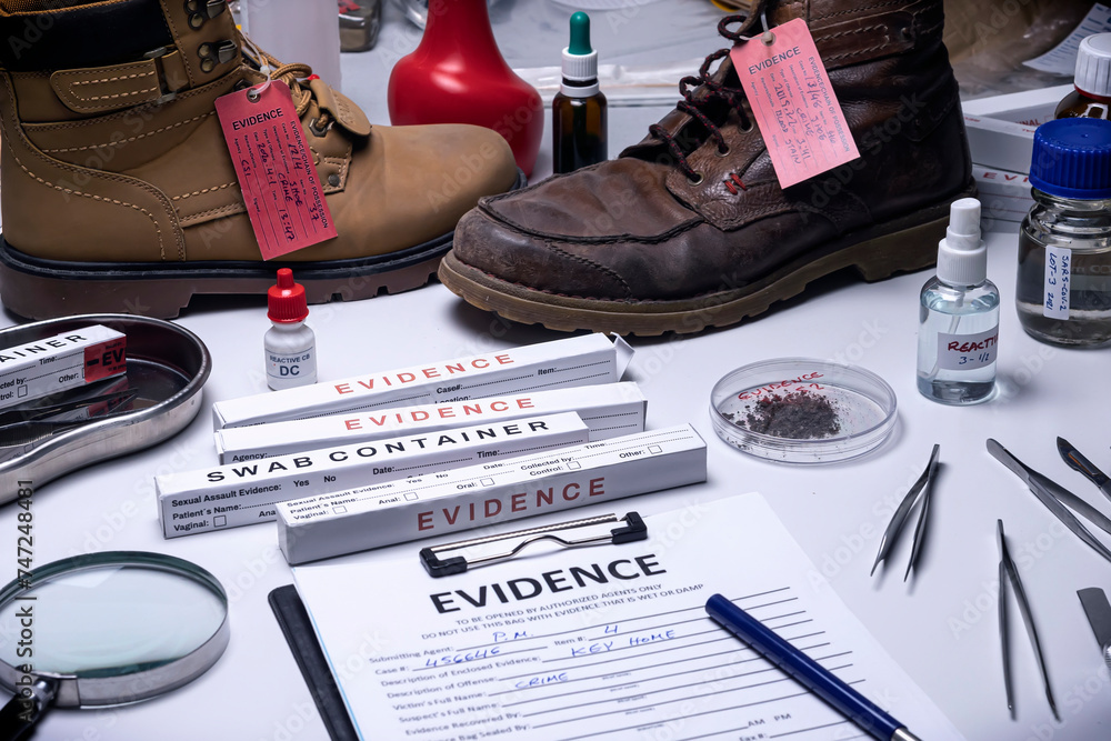 Shoe particle trace samples in crime lab, homicide investigation ...