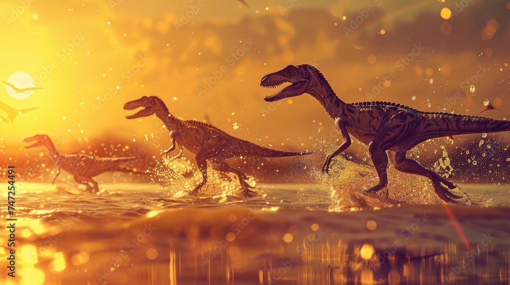 AI-generated majestic dinosaurs in a prehistoric landscape. Raptor ...