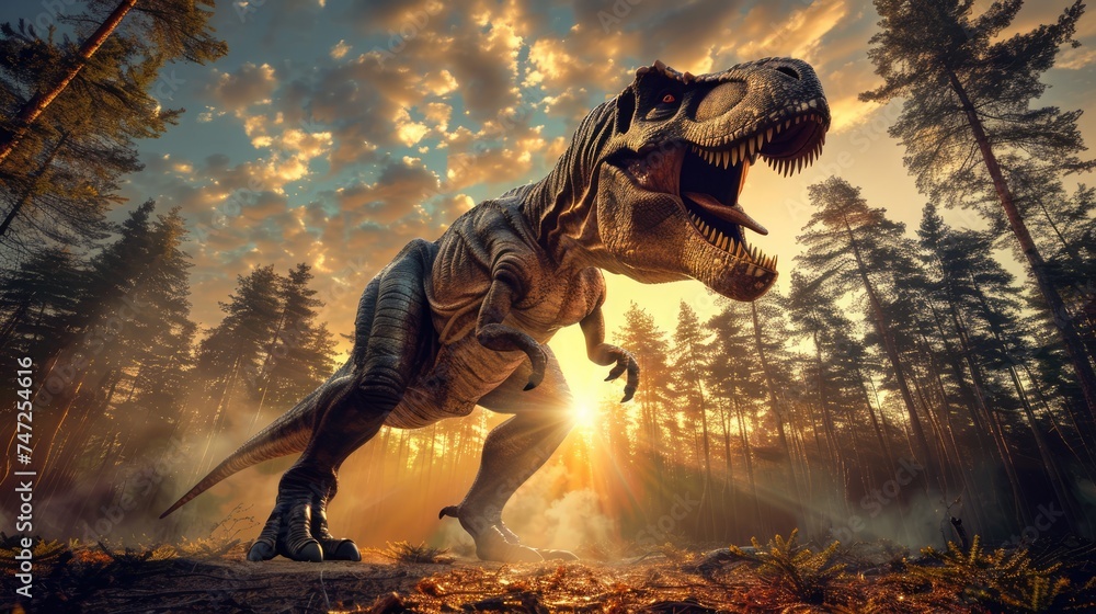 AI-generated majestic dinosaurs in a prehistoric landscape ...