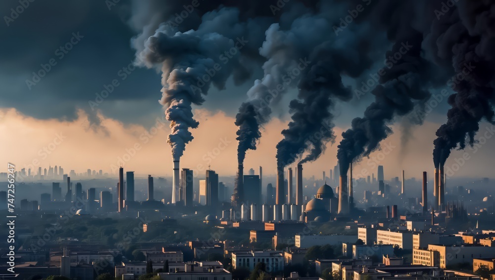 Urban City Air Pollution. Greenhouse Gases. Urban Area With Visible Air ...