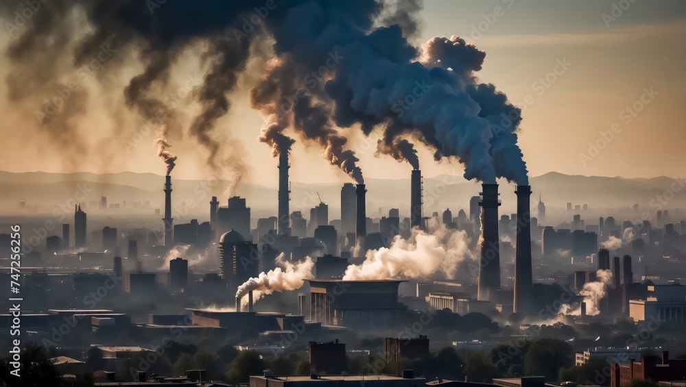 Urban City Air Pollution. Greenhouse Gases. Urban Area With Visible Air ...