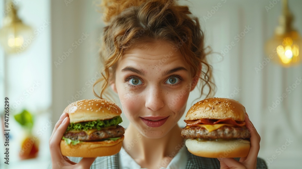 Businesswoman wearing her expensive designer suit, she holds a giant ...