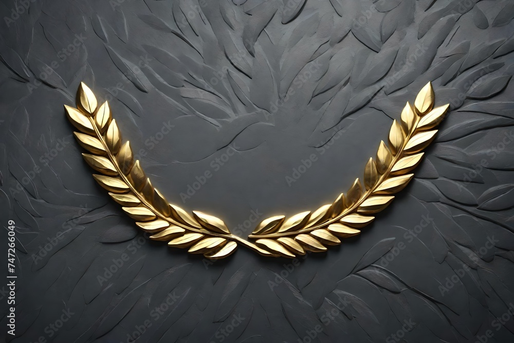 Classic laurel wreath symbol with vintage gold leaf detail on textured ...