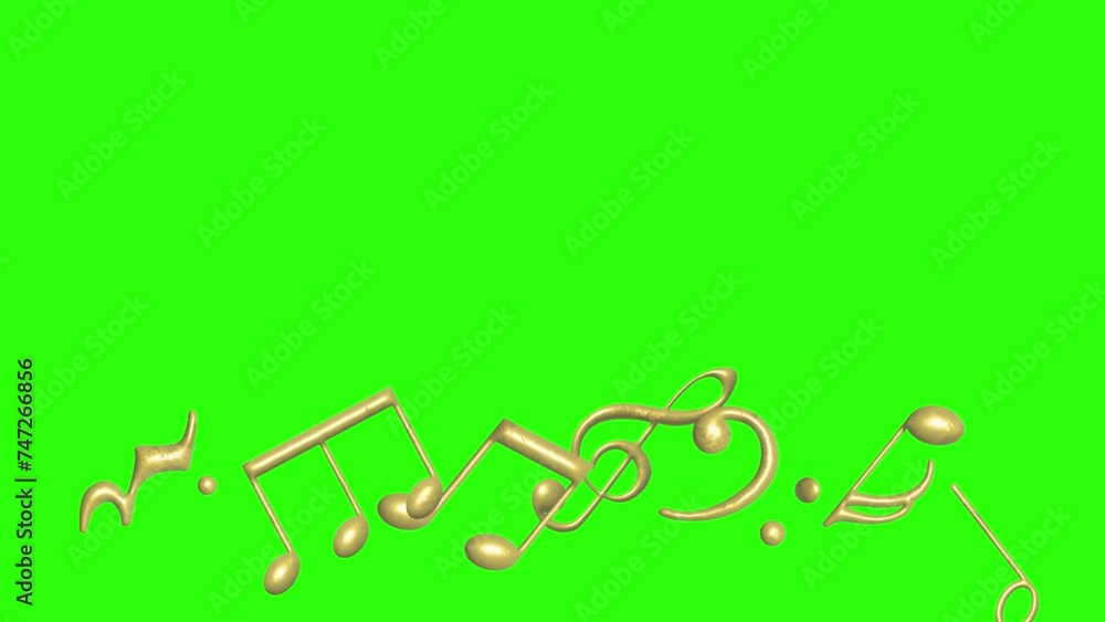 Musical notes signs elements, gold textured, on green screen chroma key ...