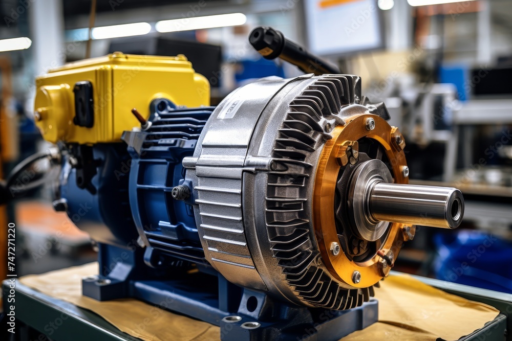 Detailed image of an electric motor amidst mechanical components in a ...