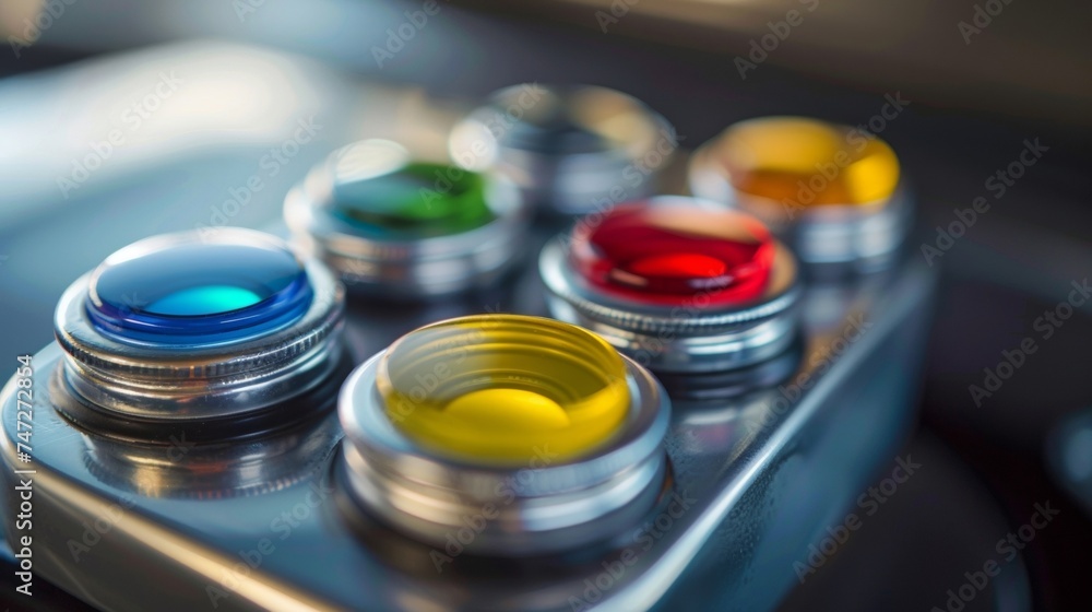 Zoomedin image of a silver coolant tank cap with a color guide ...