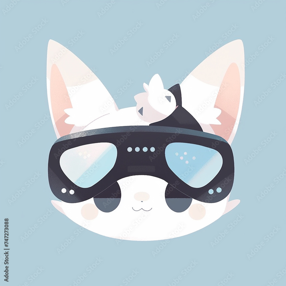 Cute VR glasses designed as a cartoon cat's face, with big expressive ...