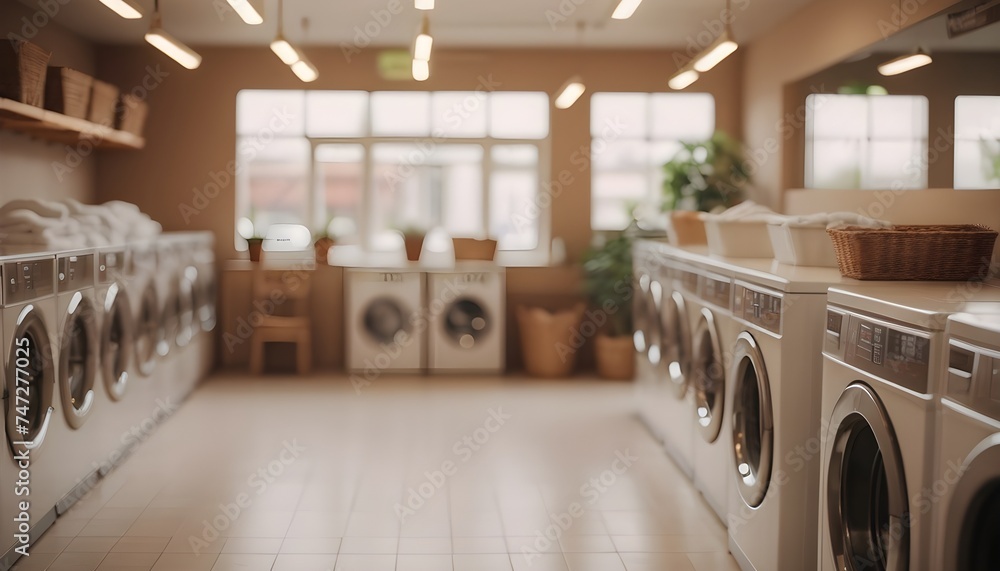 Blurred images of laundry shop interior background and lighting bokeh ...