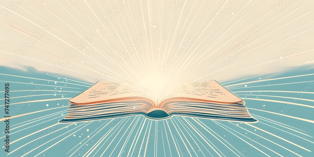 large open book with rays emanating from center of book in pastel ...