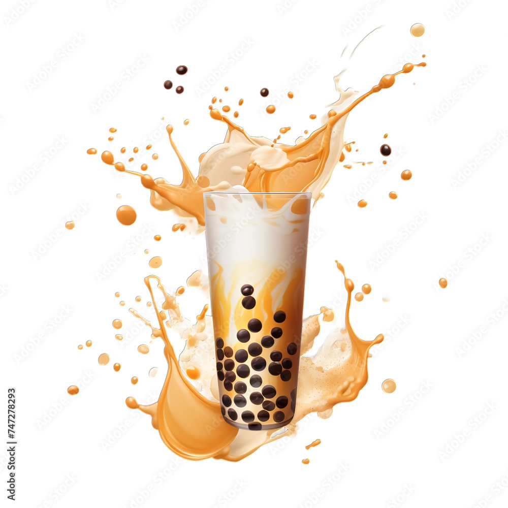 Refreshing bubble tea splash isolated on a transparent background ...