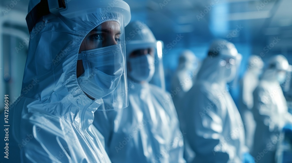 A glimpse inside a clean room where employees in full protective suits ...