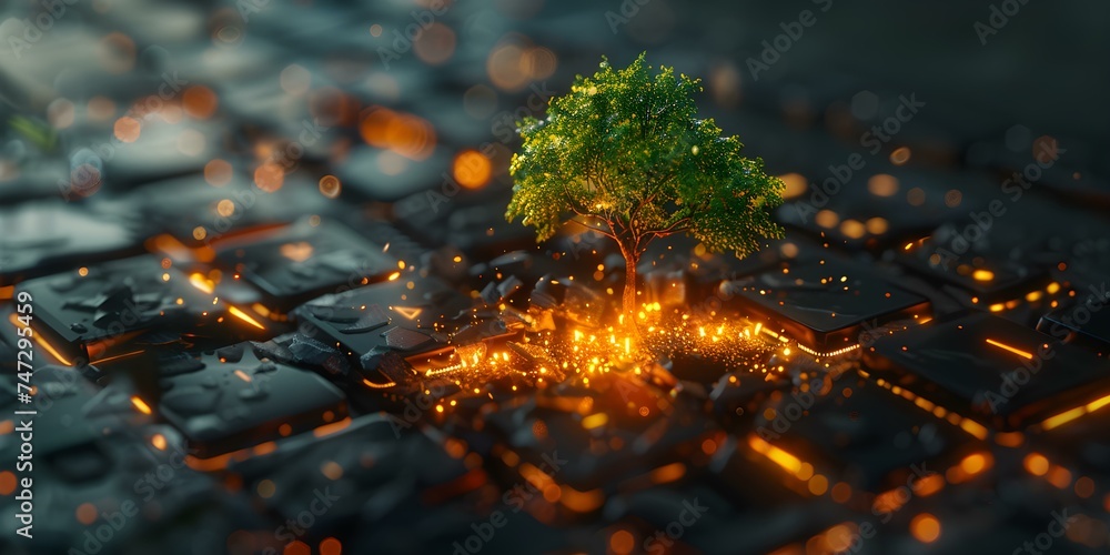 Illuminated Tree on Computer Keyboard: Blending Nature and Technology ...