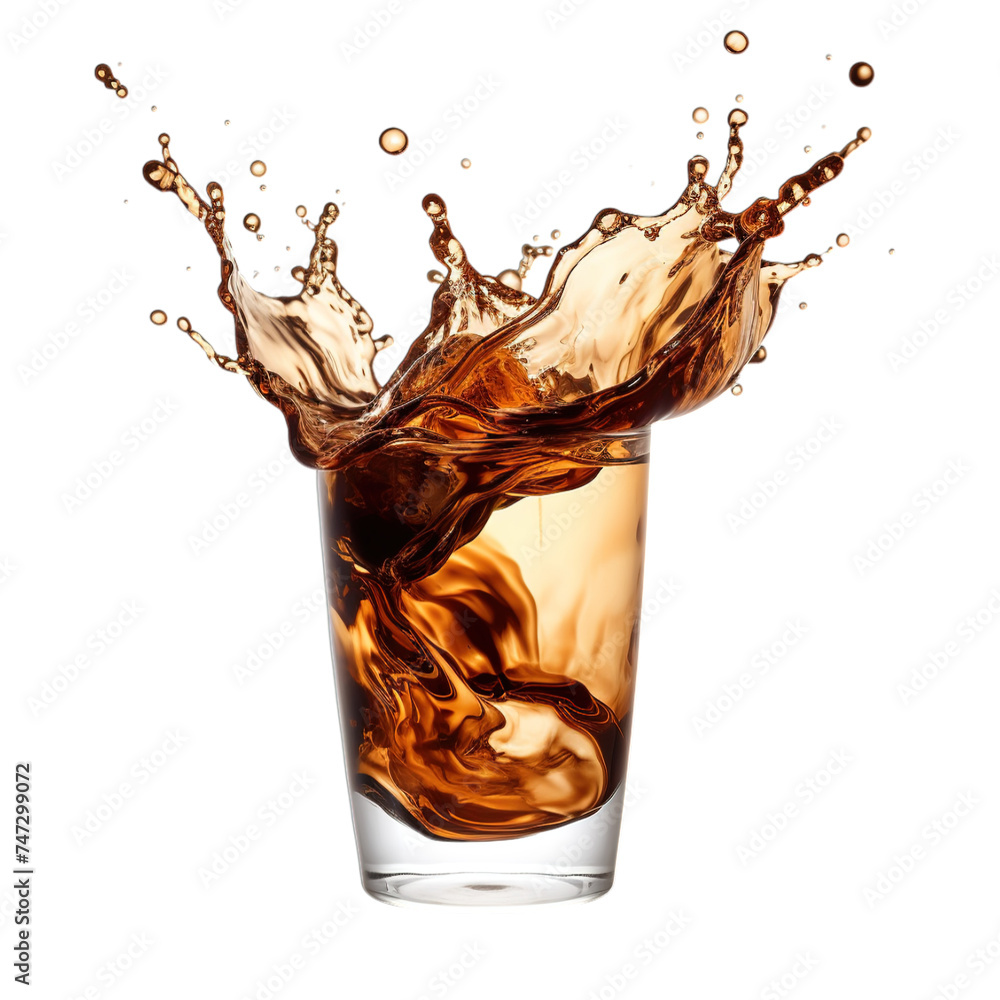 Refreshing cold brew coffee splash isolated on a transparent background ...
