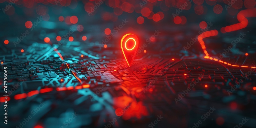 Destination Highlighted, Glowing Red Marker Stands Out on Digital Map ...