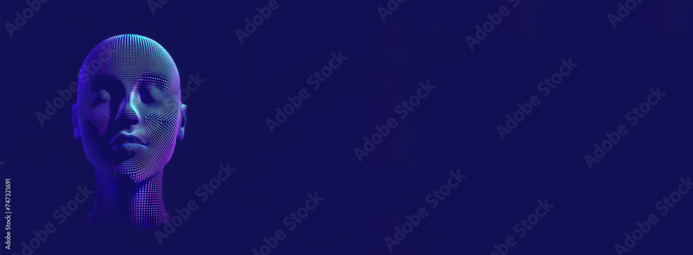 digital portrait of a generic human head constructed from pixel mesh ...