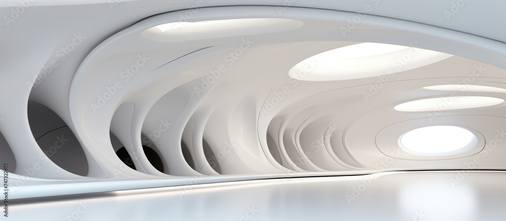 A white building featuring a unique parametric design with numerous ...