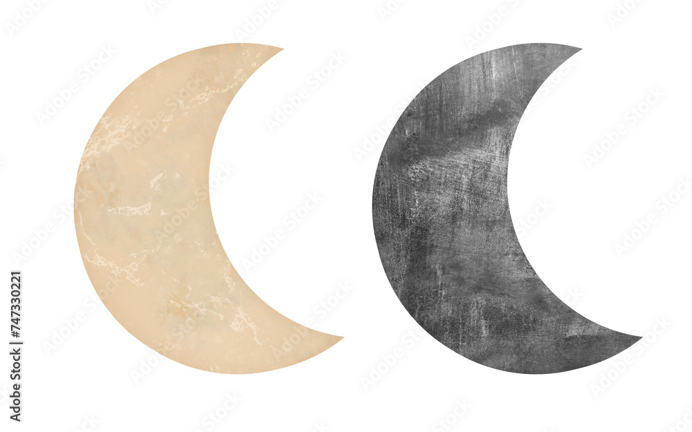 Two Moons. Crescent Moon Made of Light Brown Marble and Black Rough ...