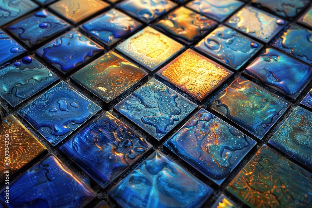Liquid glass texture: close-up of colorful glass mosaic tiles with ...