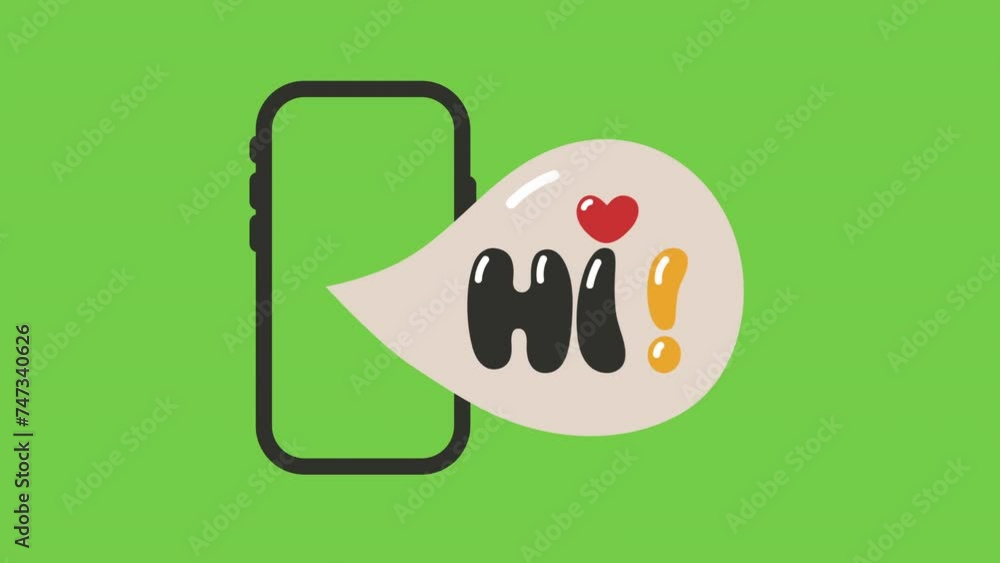 Illuctrated mobile phone with green screen on chroma key background ...