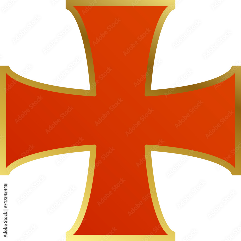 Knights Templar cross with a gold border on a white background. Vector ...