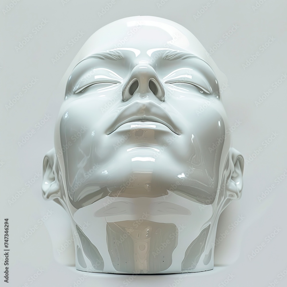 A brilliant white face sculpture in male bionic ceramics in a work of ...