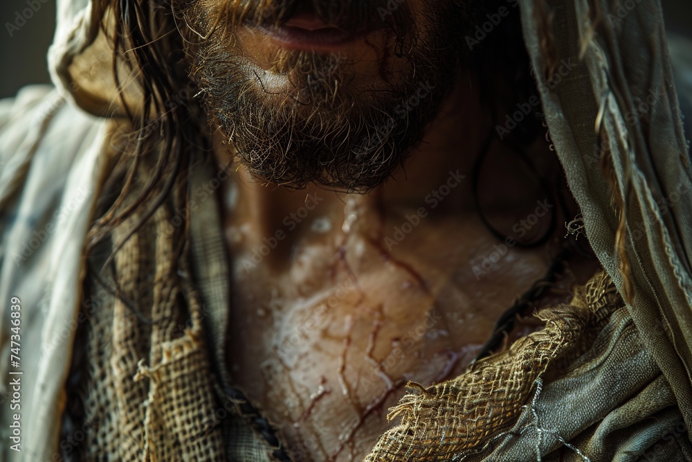 Delve into a detailed and sacred representation of Jesus' torso ...