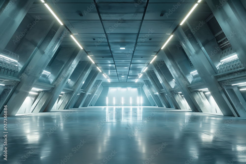 Modern Industrial Corridor with Futuristic Design. A high-definition ...