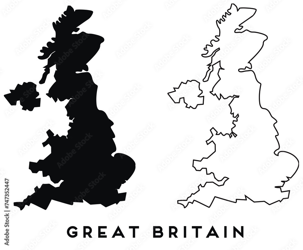 Great Britain map outline and black silhouette vector Stock Vector ...