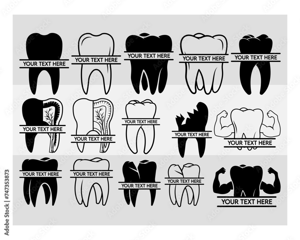 Grafika wektorowa Stock: Tooth Split Monogram SVG, Tooth, Human Teeth ...