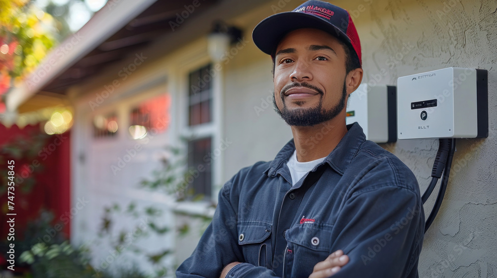 A qualified technician install home EV charging station, providing ...