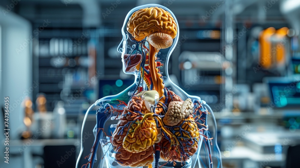 Transparent human figure showcasing detailed internal anatomy with ...