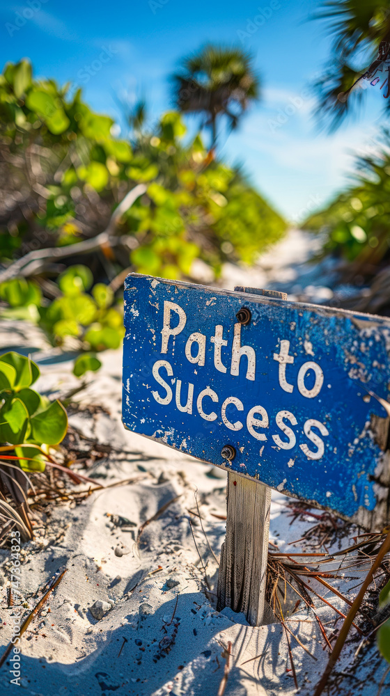 Inspirational Path to Success sign on a scenic trail through sand dunes ...
