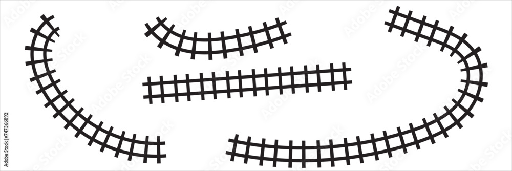 Railway train track vector route. Rail pattern round circular curve ...