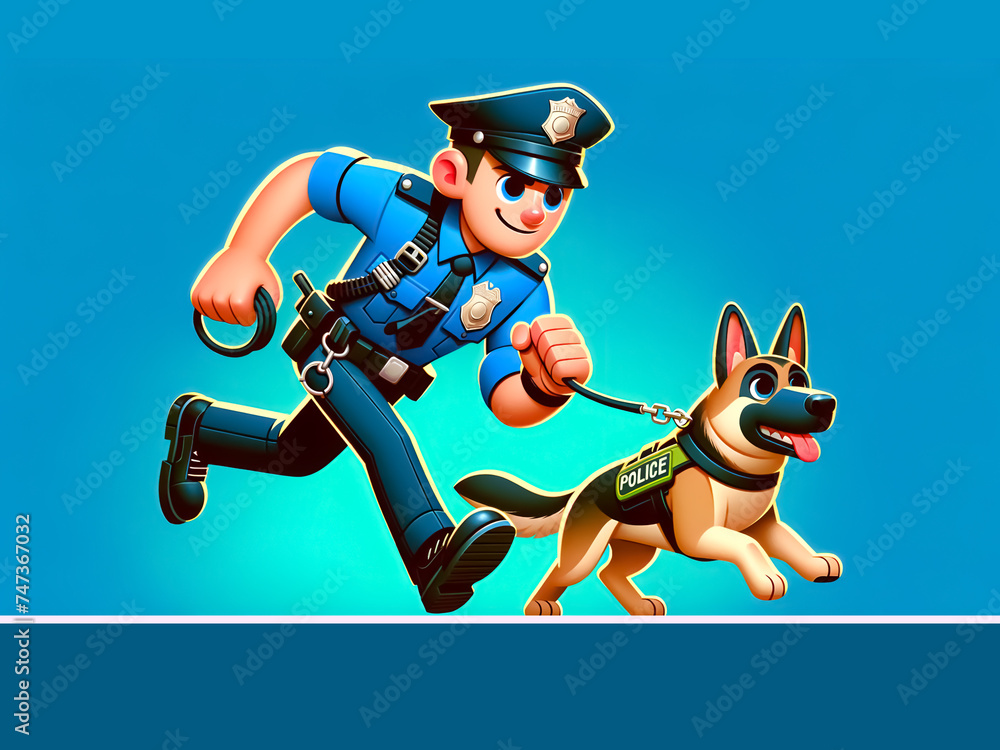 Character portrayal of a cop running with his trusted police dog ...