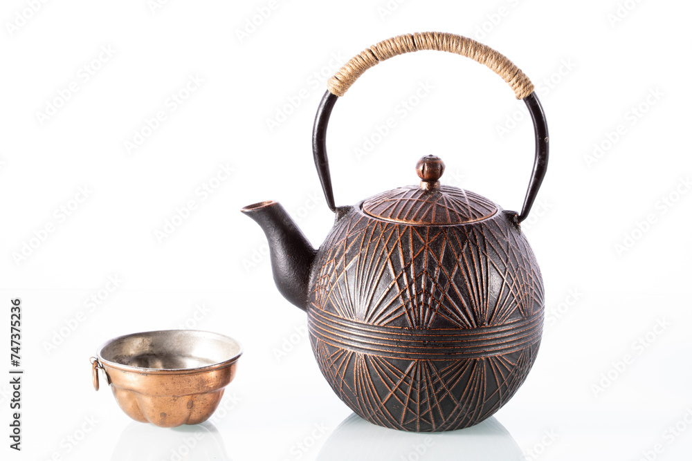 Vintage bronze kettle on clean white background for retro kitchen ...