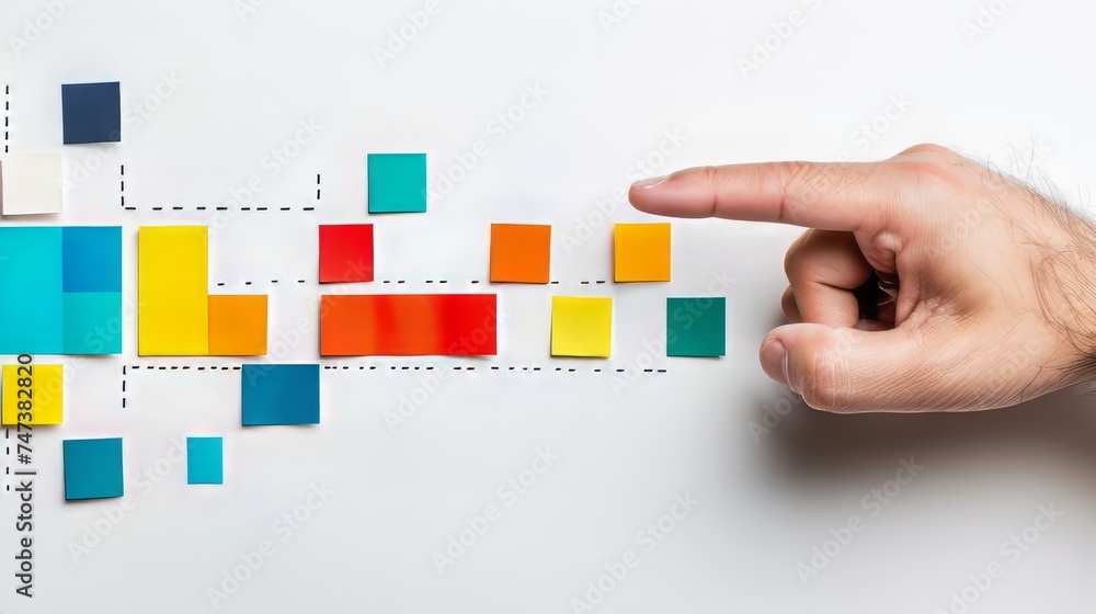 Engaging in business strategy: hand pointing to activate functions in ...