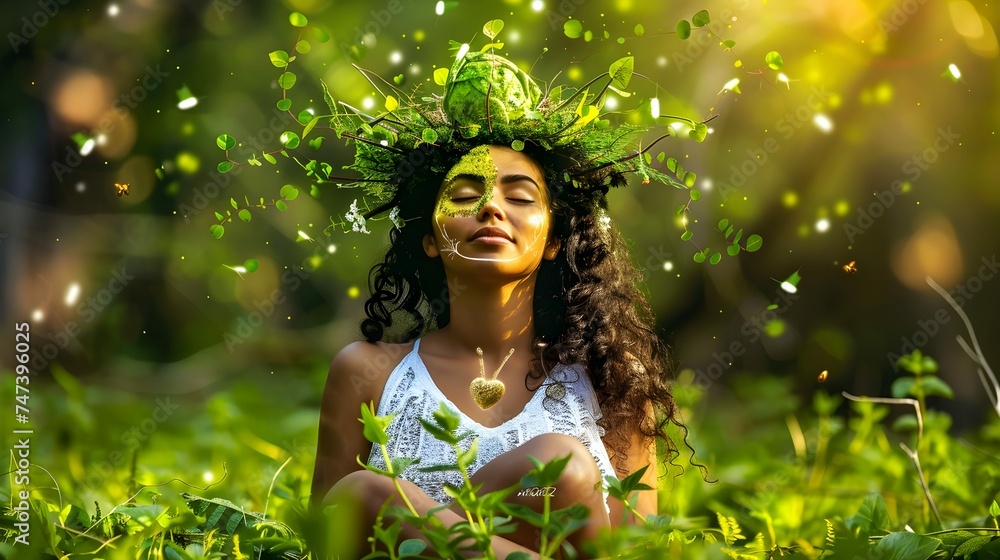 Woman Celebrating Connection to Nature. Rejuvenating Energy ...