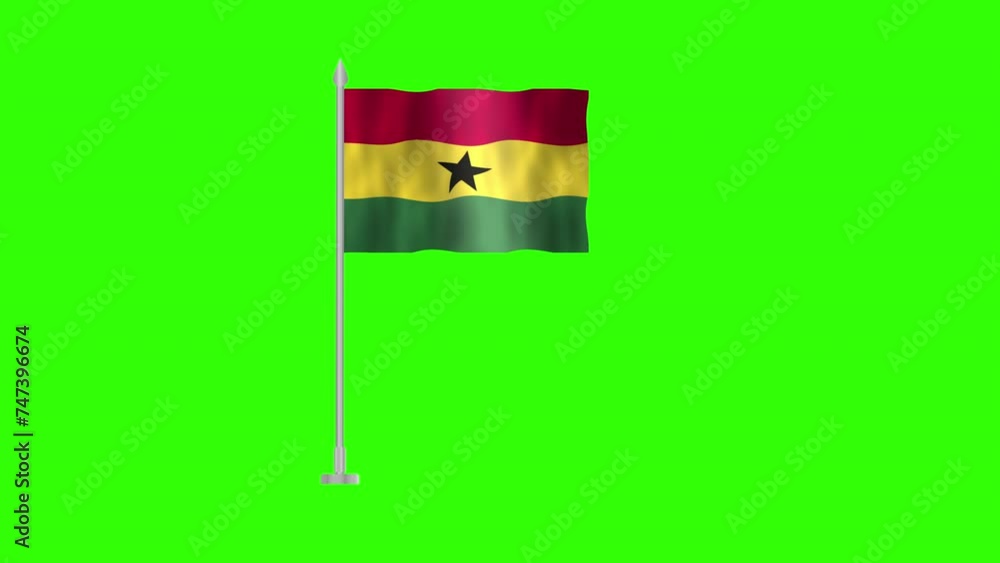 Flag of Ghana, Pole flag of Ghana on Green screen chroma key, Ghana 3D ...