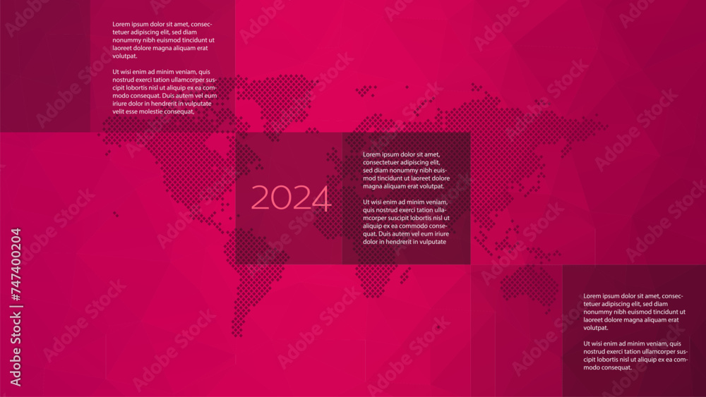 Vector world map symbol with sample text. Pink low poly background ...