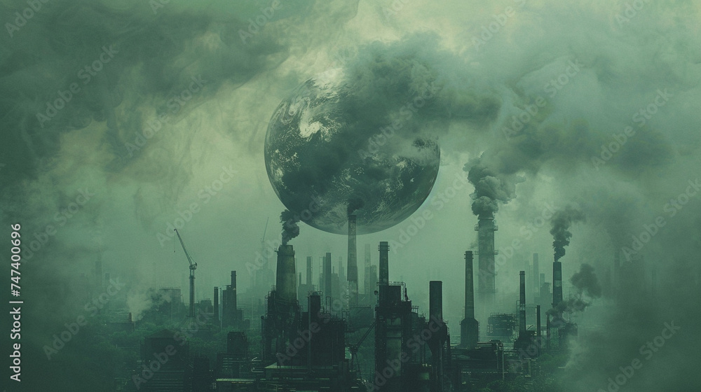 Landscape of pollution in City, Polluted Factory over Smog in the Air and Nature. Environmental ...