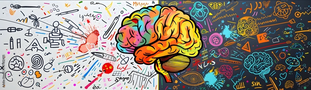 An illustration of the human brain depicting the concept of the two ...