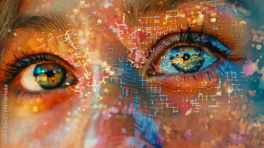 An extreme closeup of a pixelated skin texture with an animated AI ...