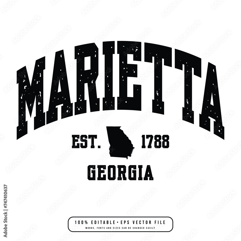 Marietta text effect vector. Editable college t-shirt design printable ...
