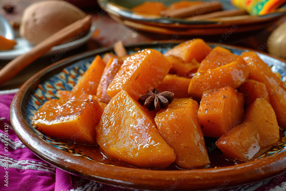 A plate of camotes enmielados, a traditional Mexican dessert made with ...