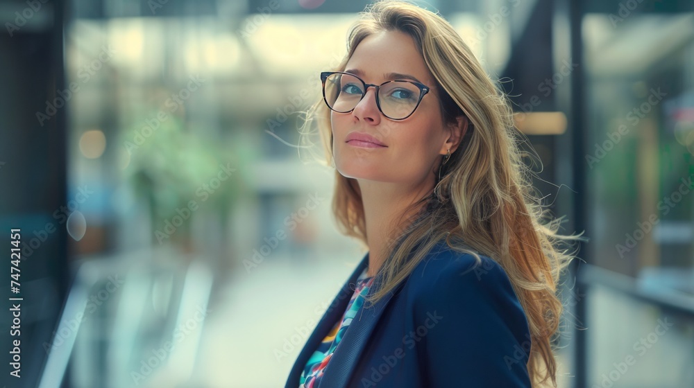 We see a 35 year old woman, she is pretty and has long blonde hair and ...