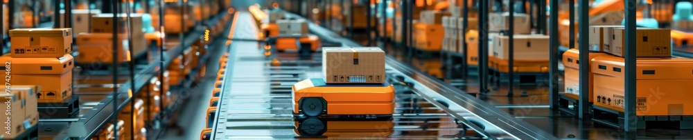 Autonomous robots sorting and packaging items in a distribution center ...