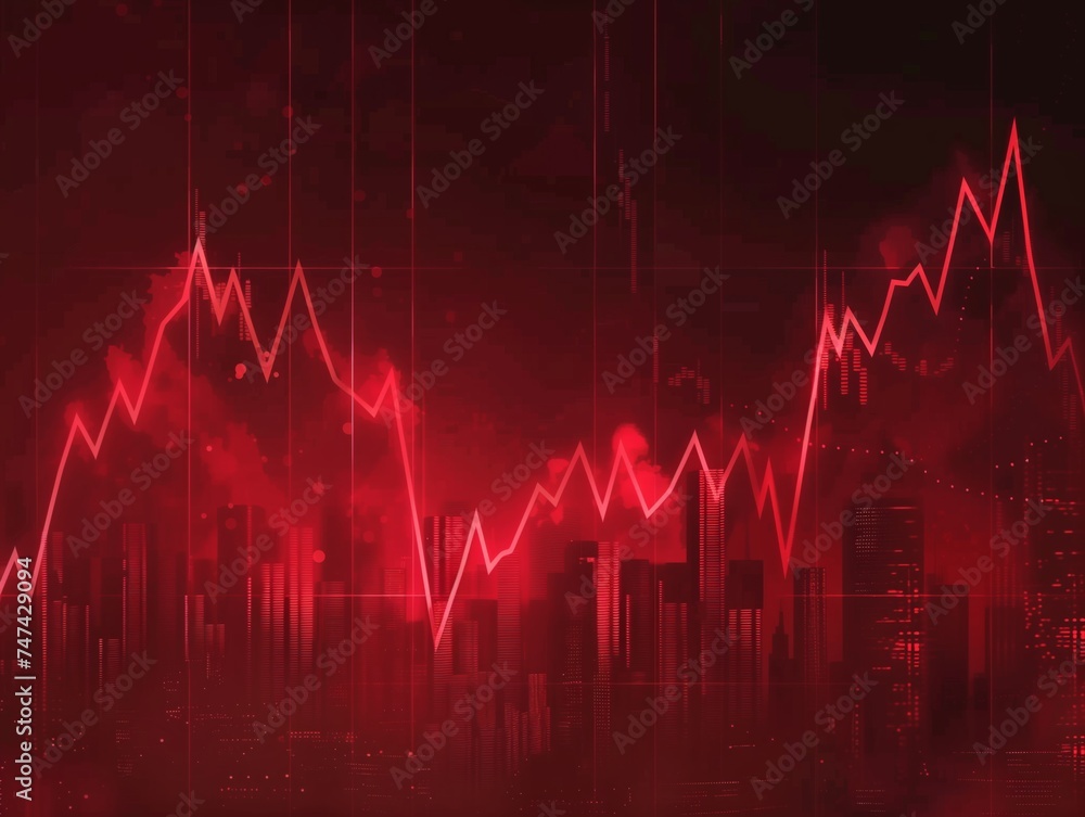 Red background with stock charts, moody atmosphere, gradient color ...